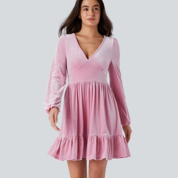 HALARA | Dresses | Nwt Halara Pink Ruffled Fit And Flare Dress With ...